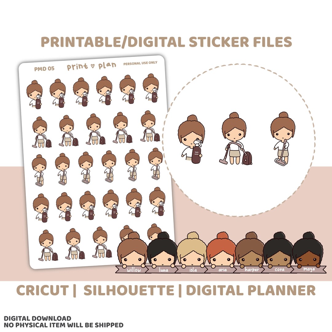 Cleaning Printable PMD People Stickers Digital Planner Sticker Download ...