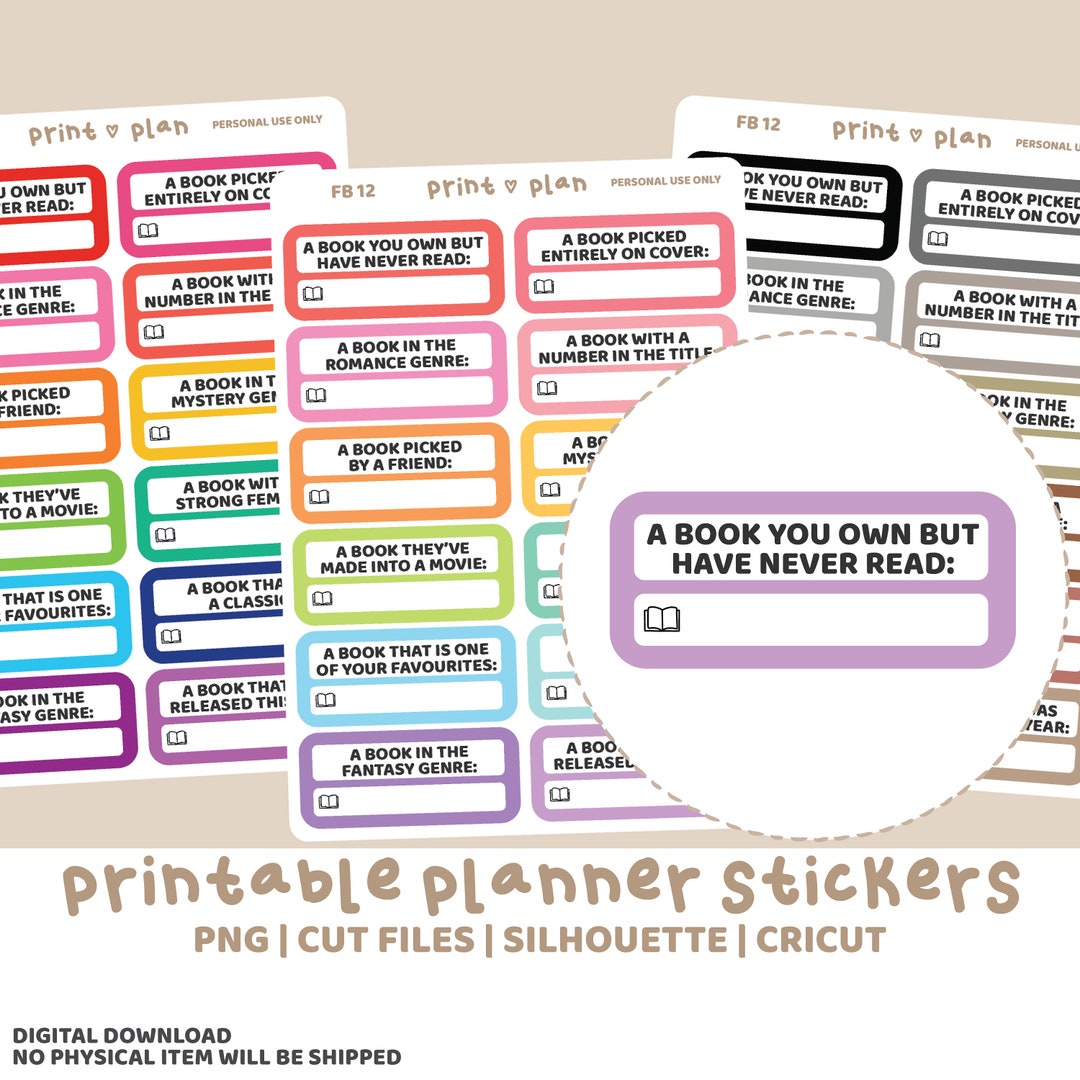 Book Challenge Box Printable Stickers | Digital Planner Sticker ...