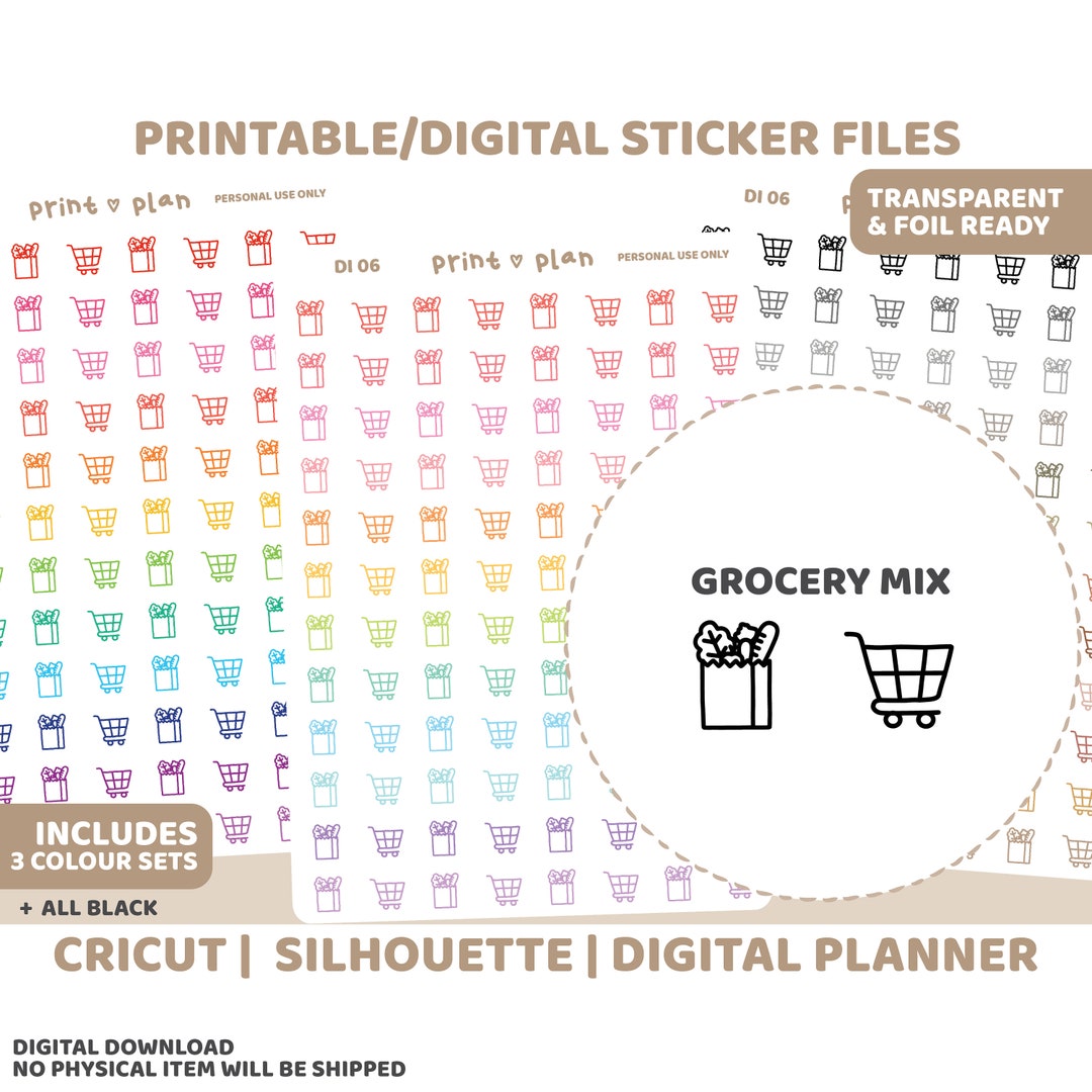 Grocery Icon Printable Stickers | Digital Planner Sticker Download ...
