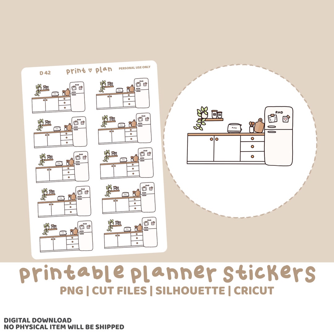 Kitchen Printable Stickers Digital Planner Sticker Download Cut Lines ...