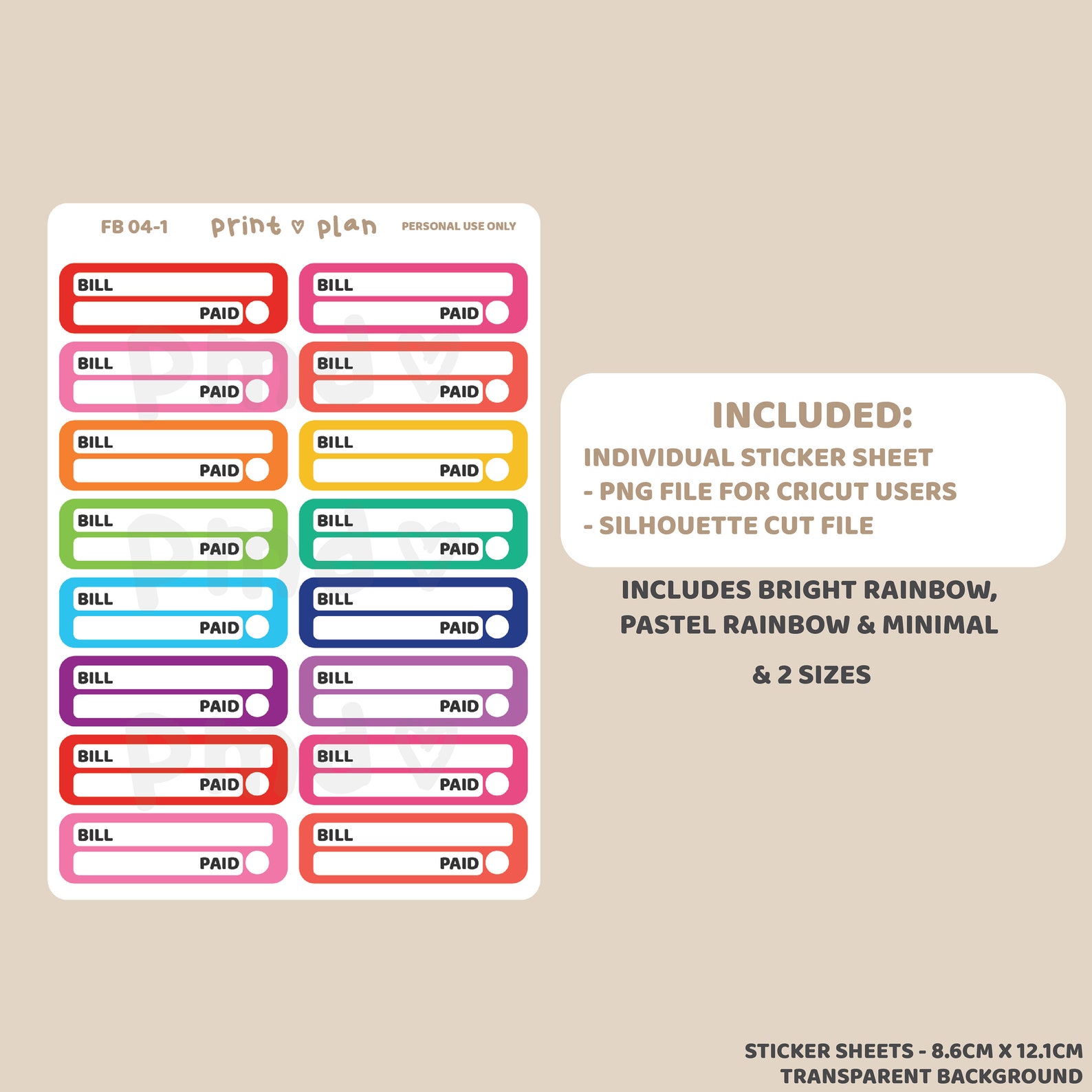 Bill Tracker Printable Stickers | Digital Planner Sticker Download ...