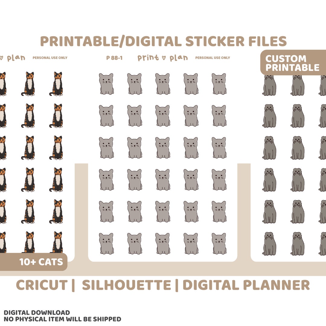 Custom Cat Printable Stickers | Digital Planner Sticker Download | Cut ...