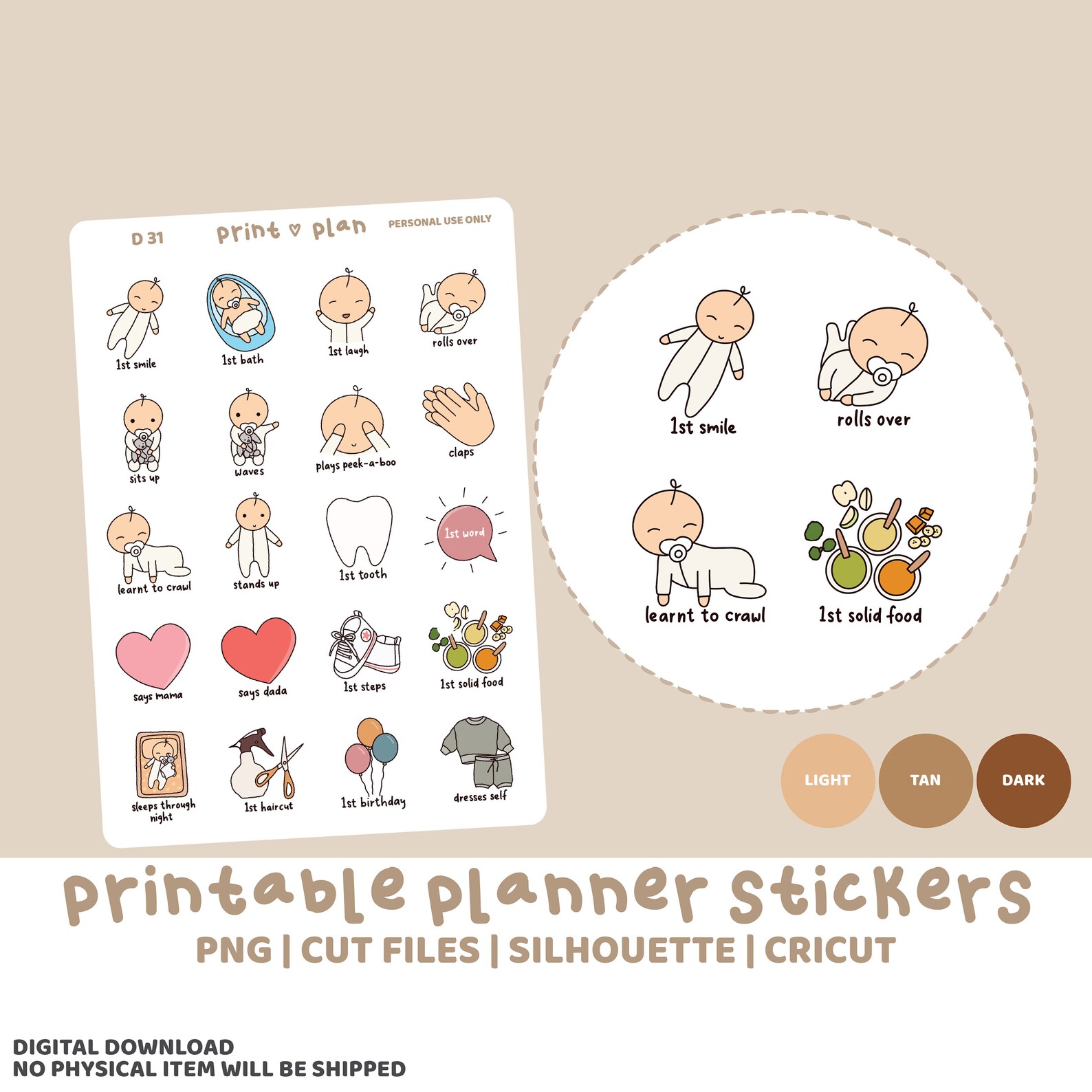 Baby Milestones Printable Stickers Digital Download - Etsy