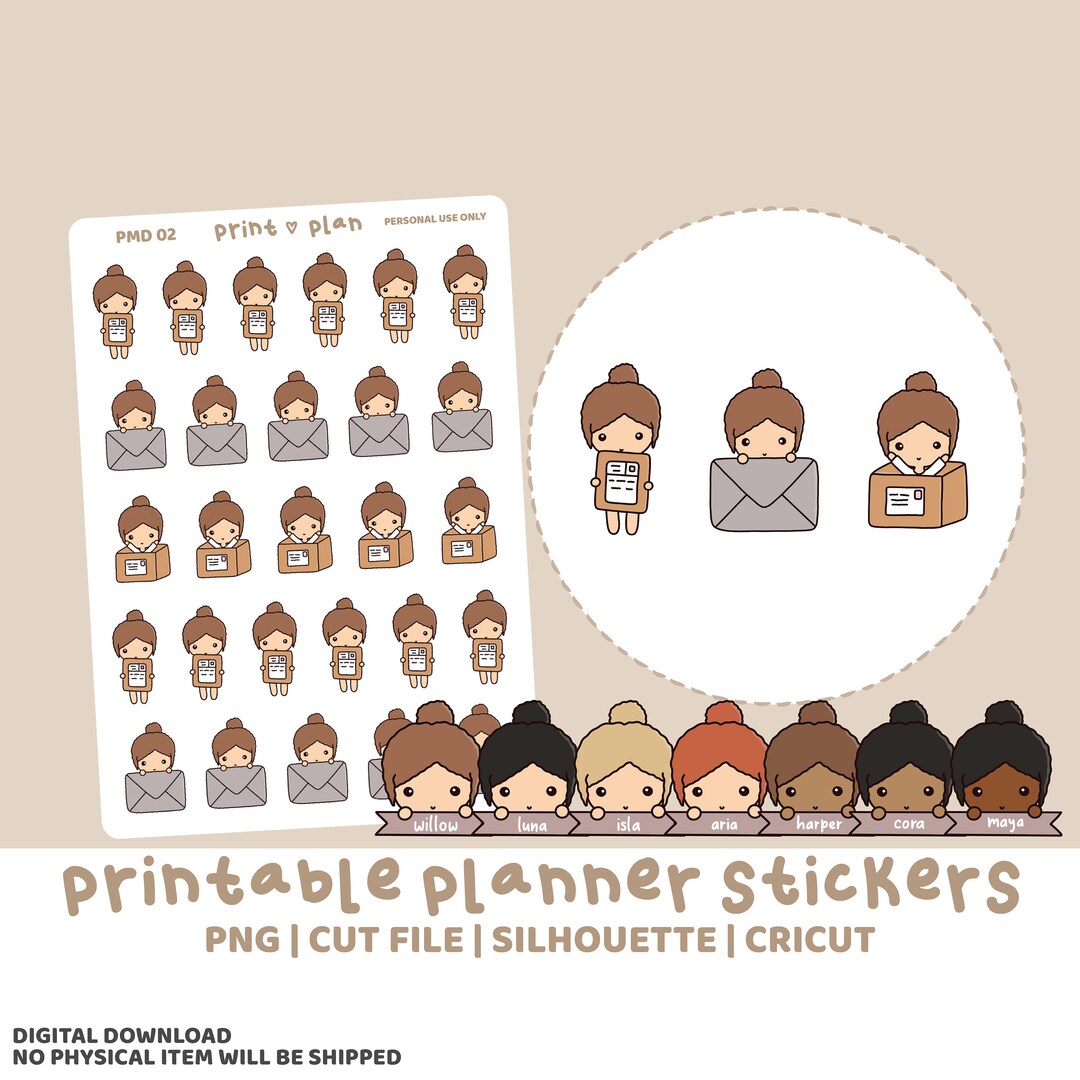 Mail Printable PMD People Stickers Digital Planner Sticker Download Cut ...