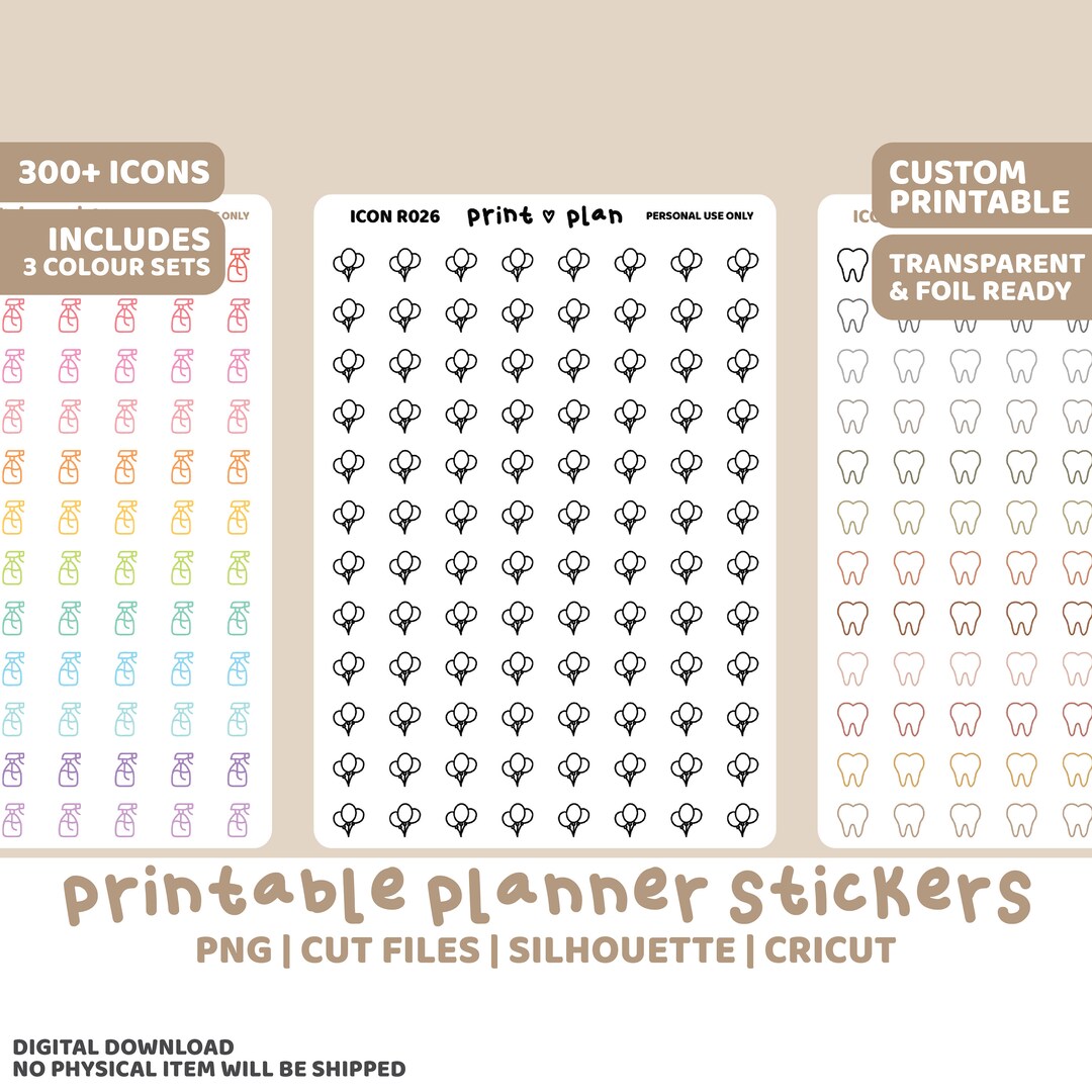 Custom Mini Outline Icon Printable Stickers Digital Planner Sticker ...