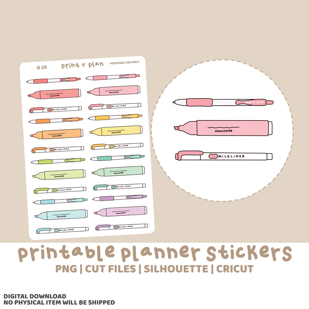 Pen Doodles Printable Stickers Digital Planner Sticker Download Cut ...