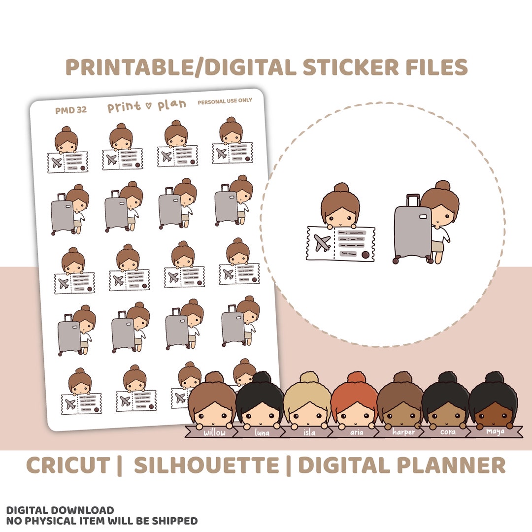 Plane Travel Printable PMD People Stickers Digital Planner Sticker ...