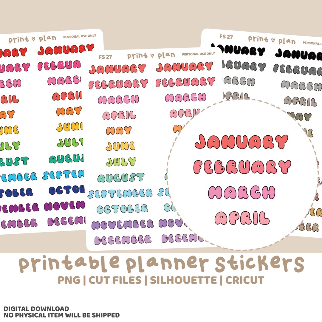 Bubble Months Printable Stickers Digital Planner Sticker Download Cut ...