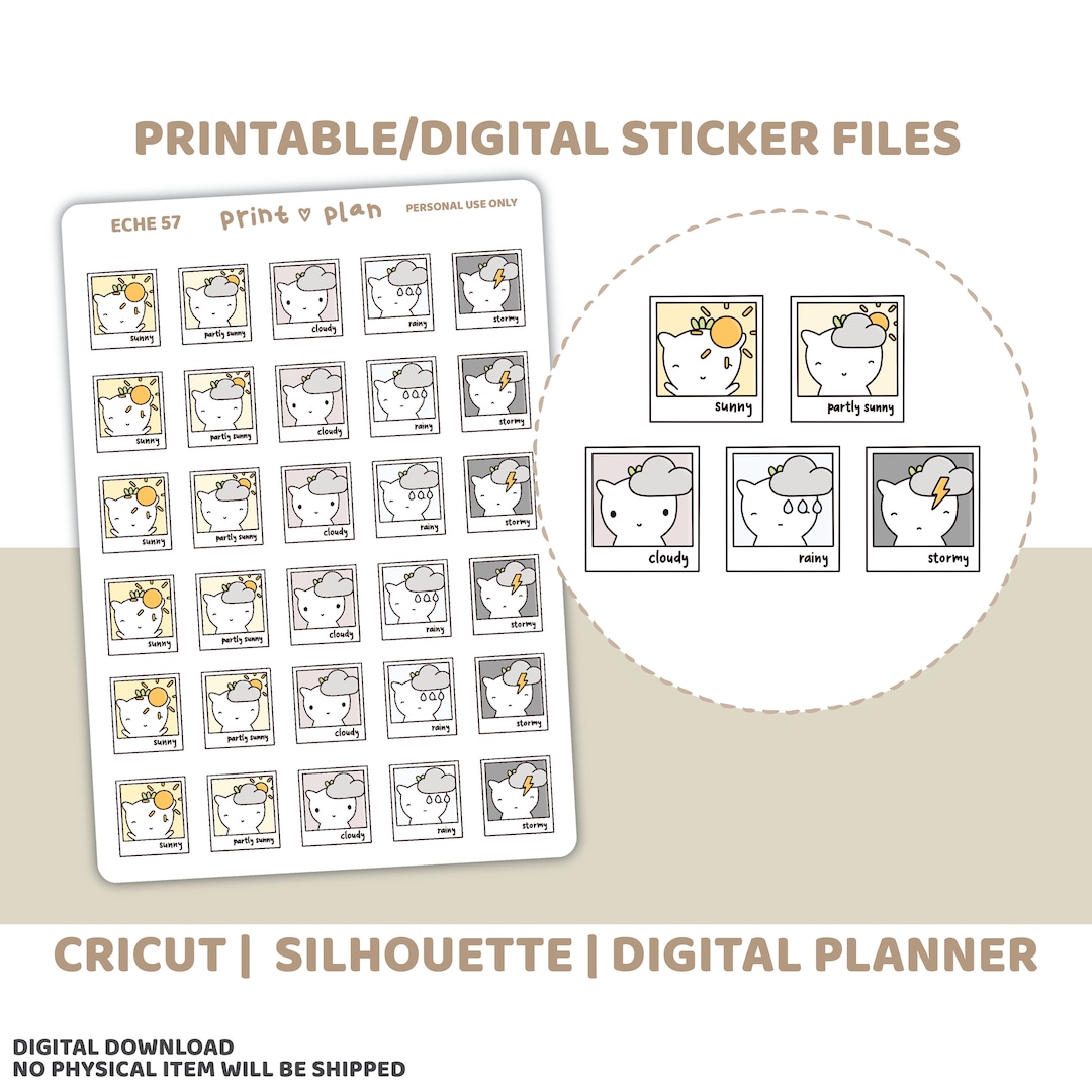 Weather Printable Eche Character Stickers | Digital Planner Sticker ...