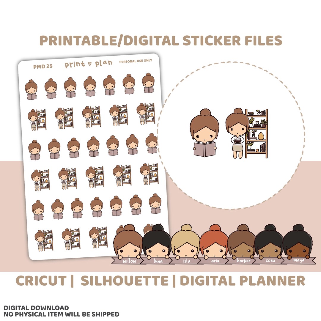 Reading Printable PMD People Stickers | Digital Planner Sticker ...