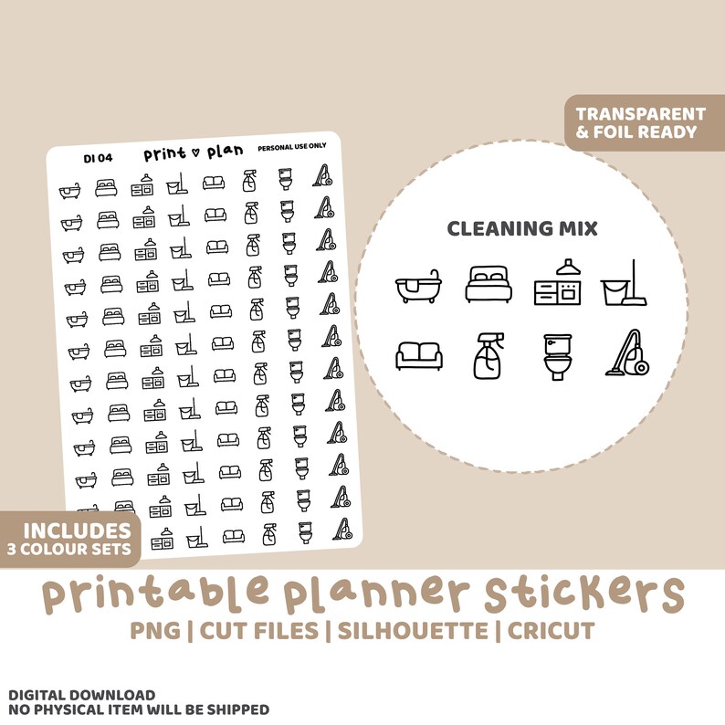 Cleaning Icon Printable Stickers Digital Planner Sticker - Etsy