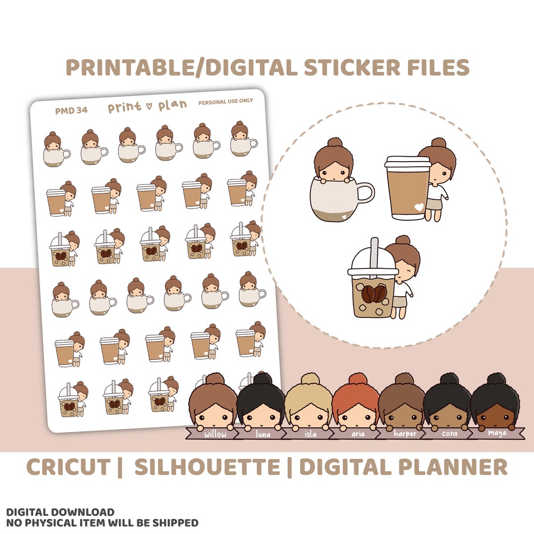 Coffee Printable PMD People Stickers | Digital Planner Sticker Download ...