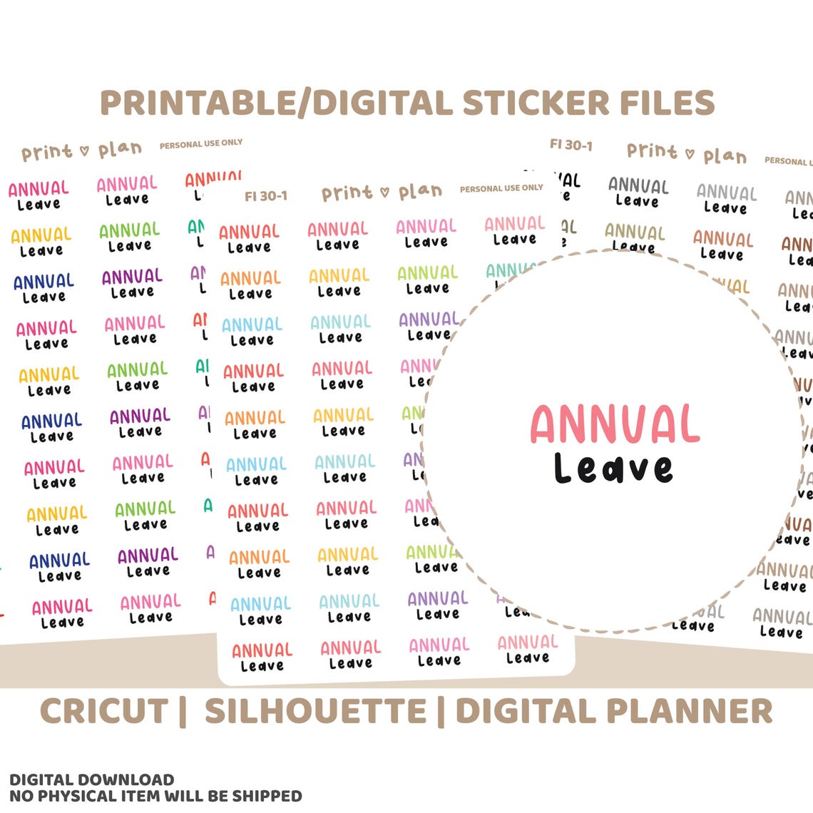 Annual Leave Printable Stickers | Digital Planner Sticker Download ...