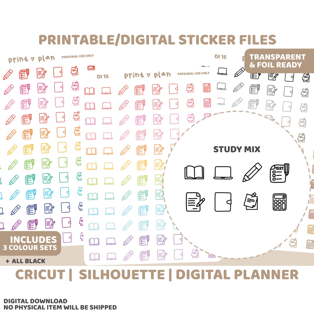 Study Icon Printable Stickers | Digital Planner Sticker Download | Cut ...