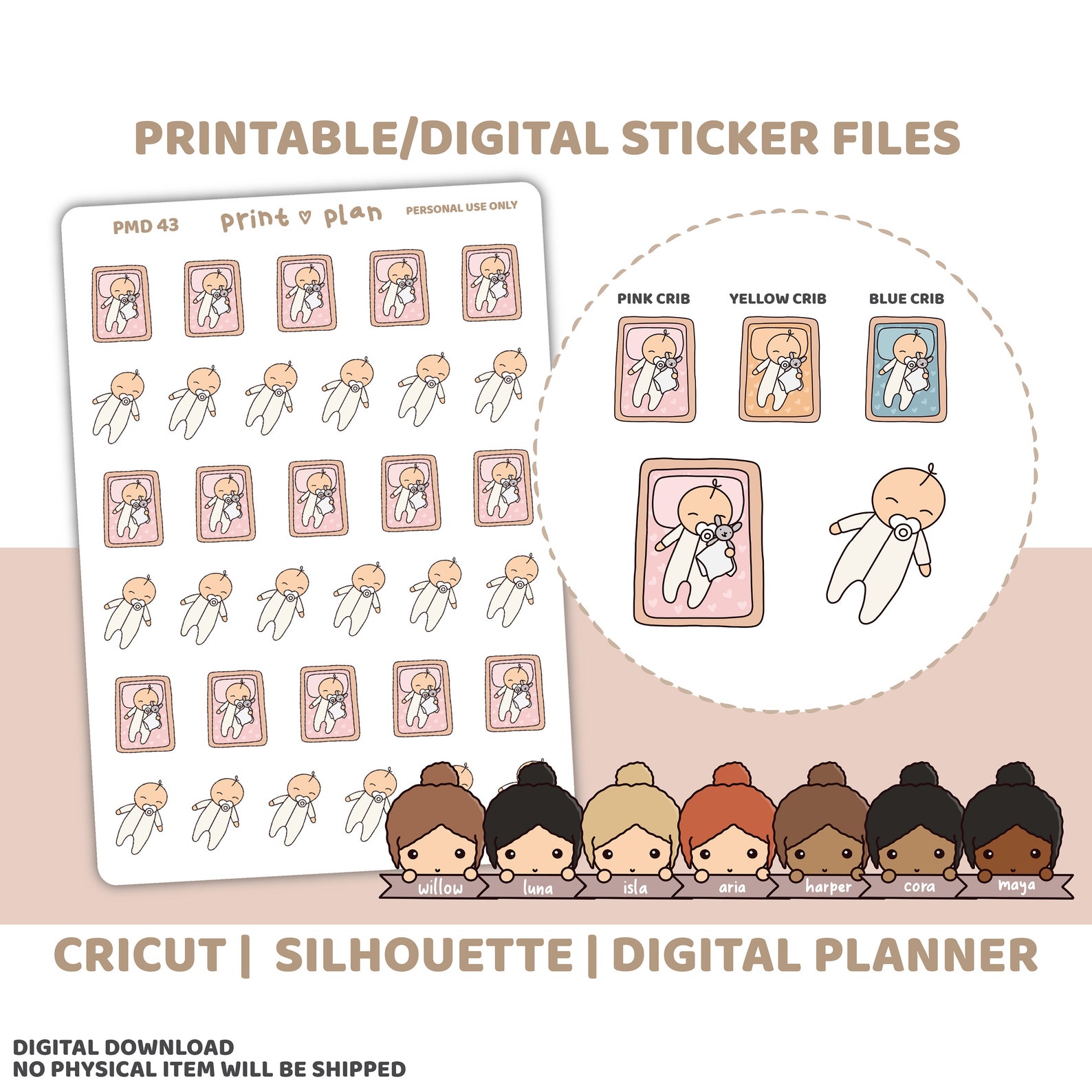 Baby Printable PMD People Stickers | Digital Planner Sticker Download ...