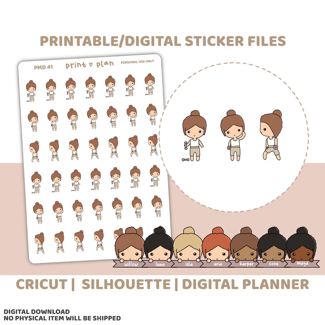 Workout Printable PMD People Stickers | Digital Planner Sticker ...