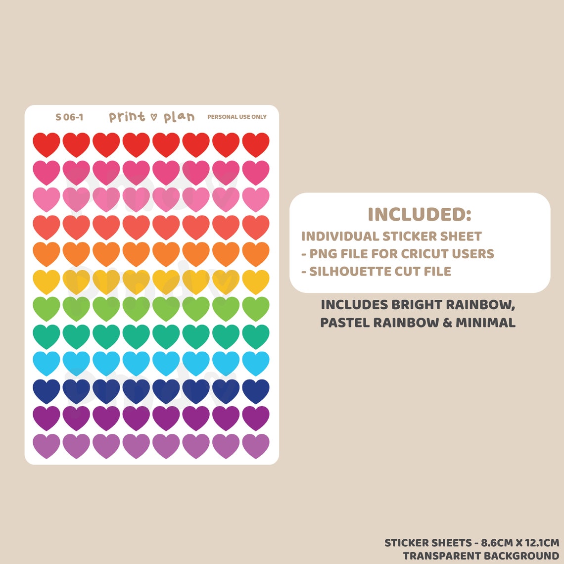 Hearts Printable Stickers | Digital Planner Sticker Download | Cut ...