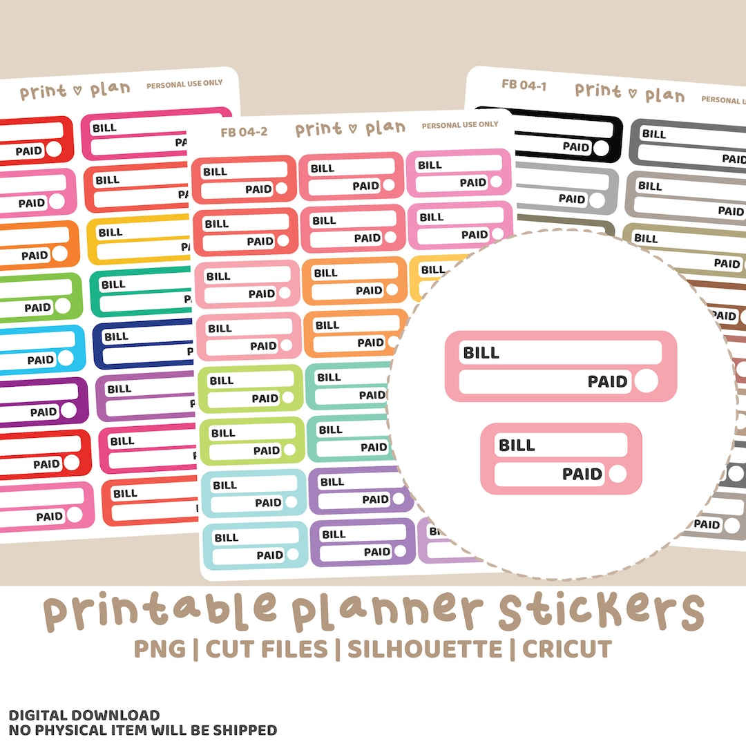 Bill Tracker Printable Stickers | Digital Planner Sticker Download ...