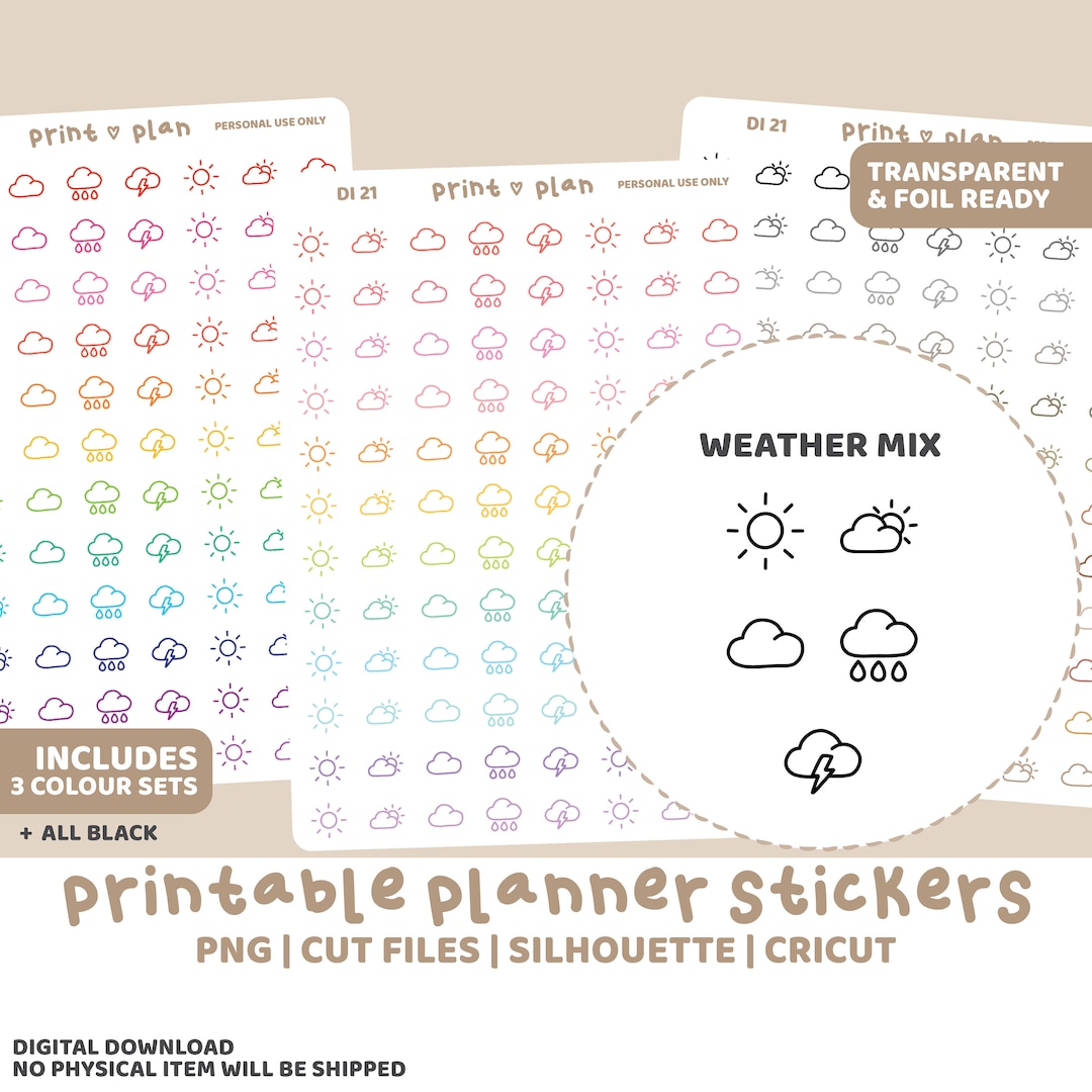 Weather Icon Printable Stickers Digital Planner Sticker Download Cut ...