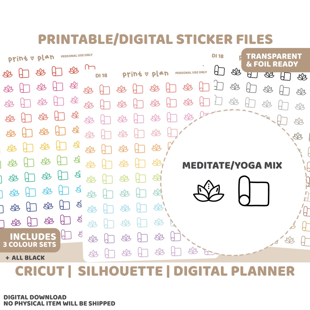 Yoga/meditate Icon Printable Stickers | Digital Planner Sticker ...