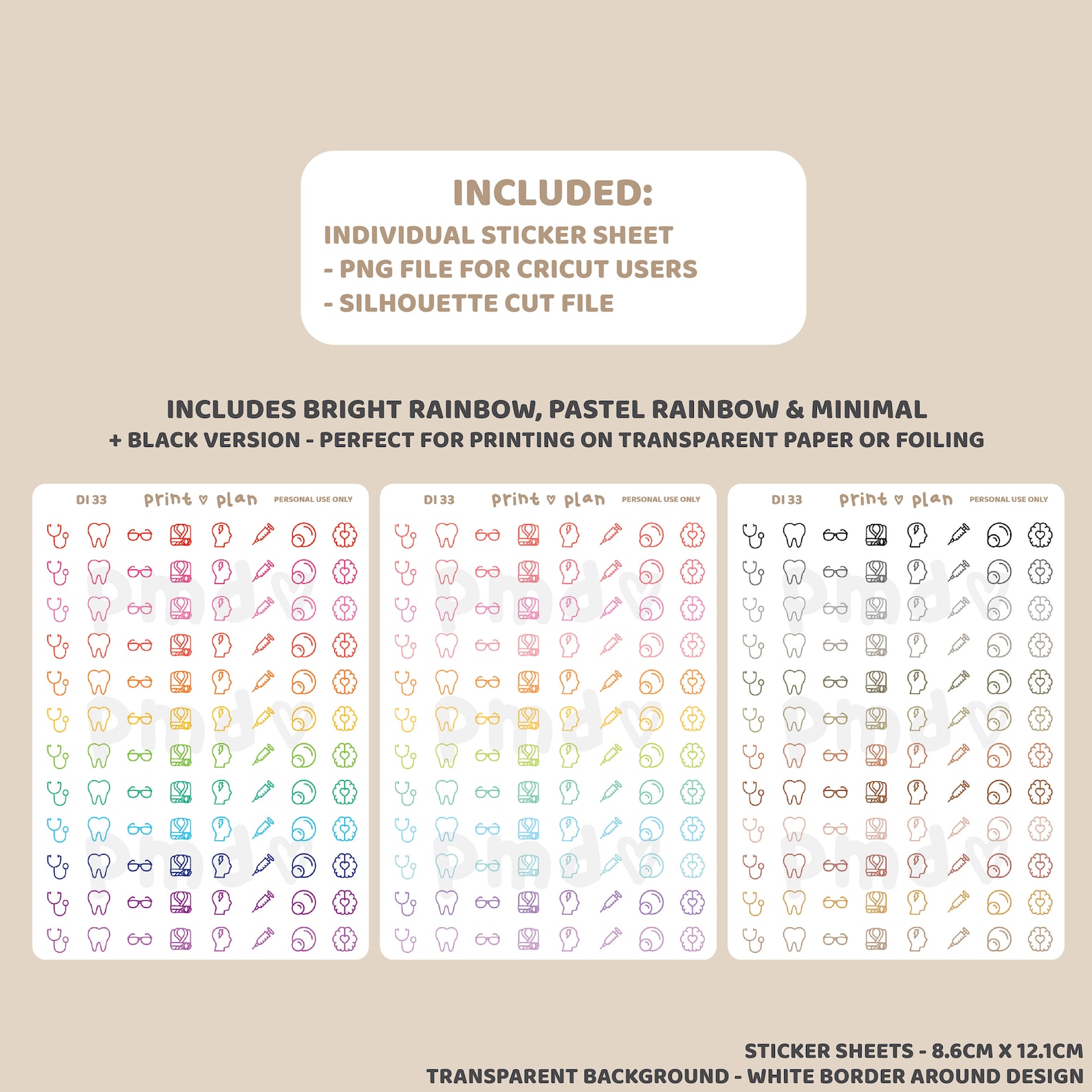 Medical Icon Printable Stickers Digital Planner Sticker Download Cut ...