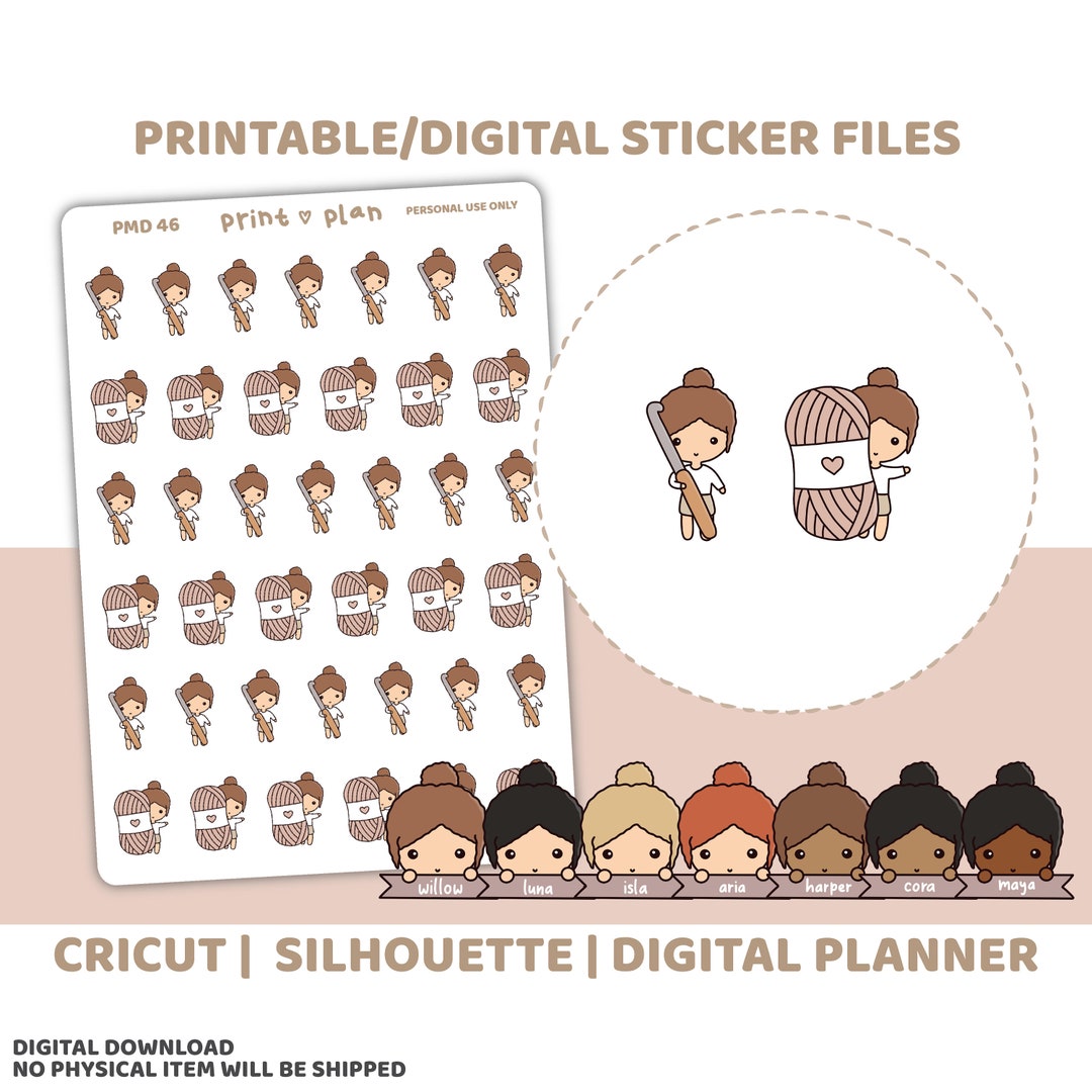 Crochet Printable PMD People Stickers Digital Planner Sticker Download ...