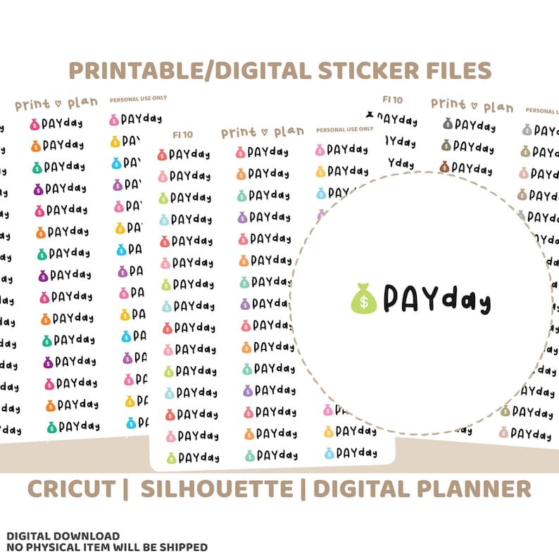 Pay Day Printable Stickers | Digital Planner Sticker Download | Cut ...