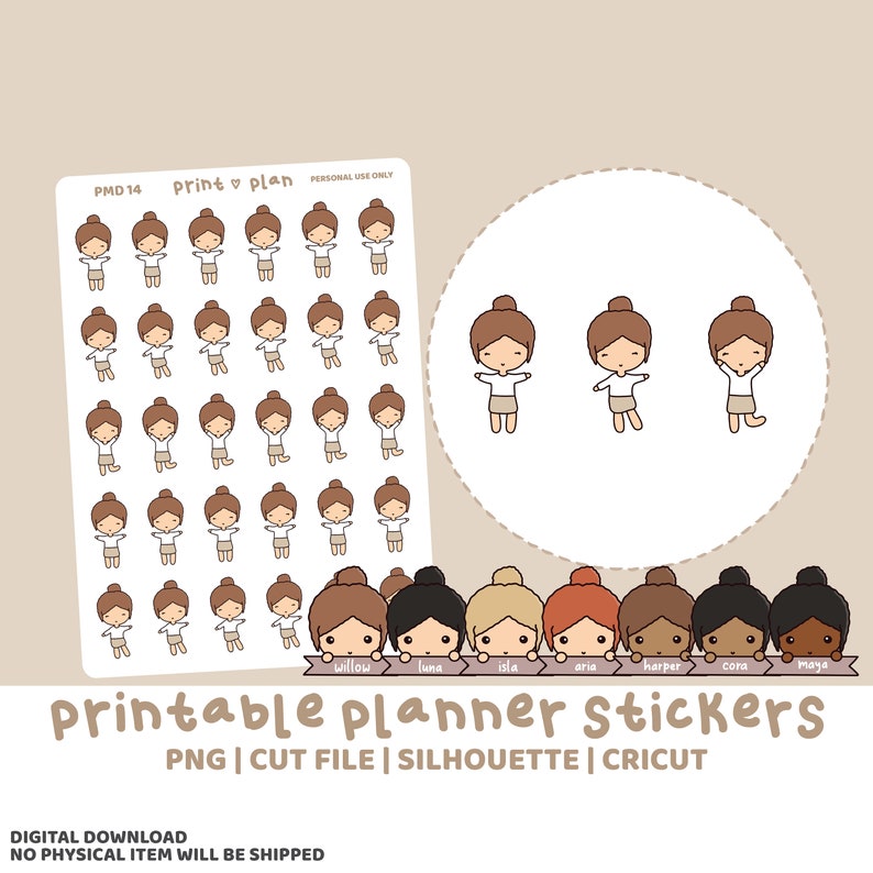 Happy Printable PMD People Stickers Digital Planner Sticker - Etsy