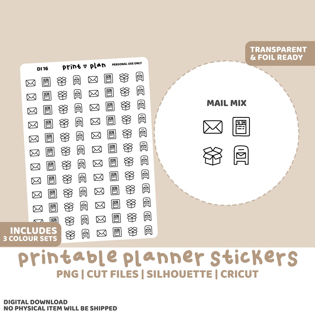 Mail Icon Printable Stickers Digital Planner Sticker - Etsy