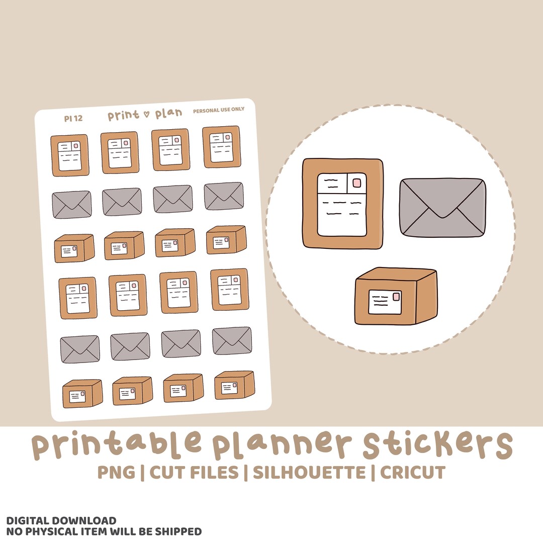 Mail Printable Stickers Digital Planner Sticker Download Cut Lines ...