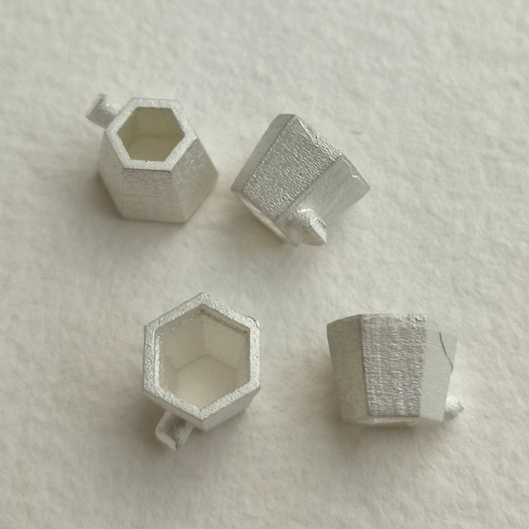 6mm Hexagonal Collet Recycled Sterling Silver or 9ct Gold Cast Stone ...