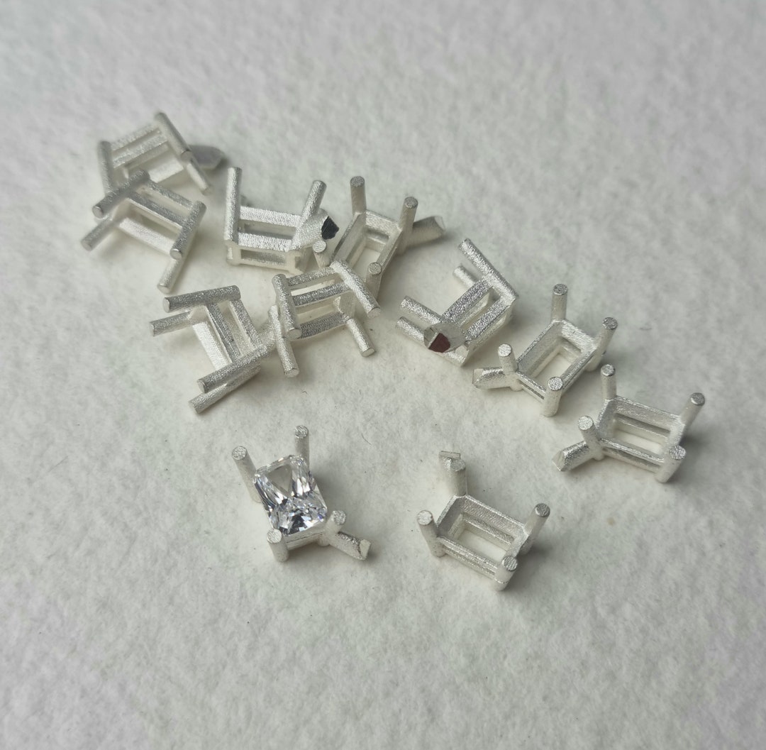 6x4mm Octagon/ Emerald 4 Claw Recycled Sterling Silver or 9ct Gold Cast ...