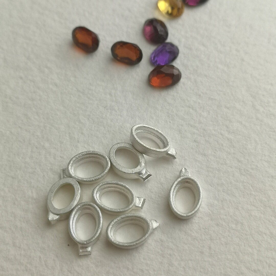 7x5mm Oval Rub Over Collet Recycled Sterling Silver or 9ct Gold Cast ...