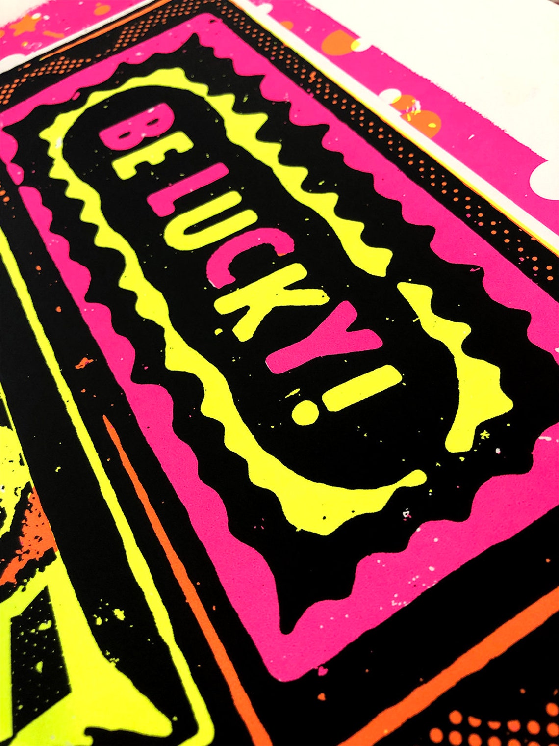 BE LUCKY Silk Screen Pop Art Punky Handmade Unusual - Etsy