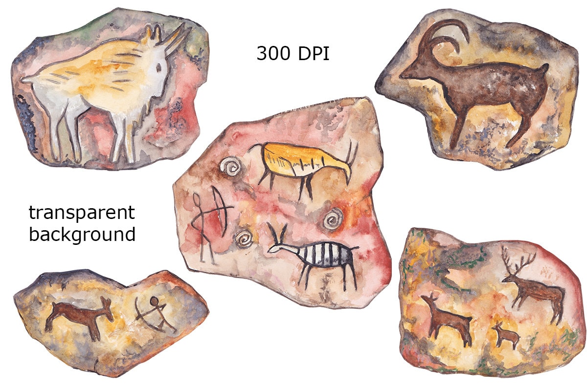 Rock Painting Art Watercolor сlipart Stones Petroglyph Clip Art PNG ...
