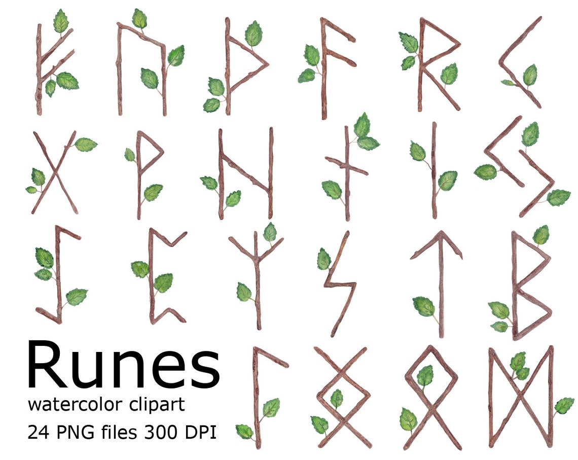 Watercolor Runes Clipart Font Alphabet Clip Art PNG Scandinavian Magic ...