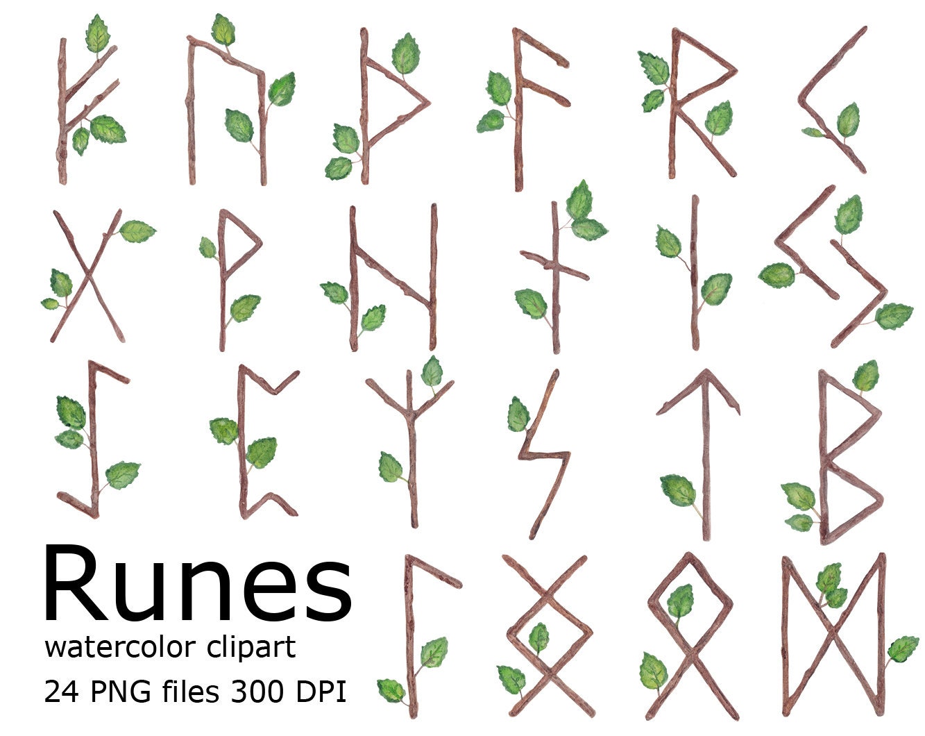 Watercolor Runes Clipart Font Alphabet Clip Art PNG Scandinavian Magic ...