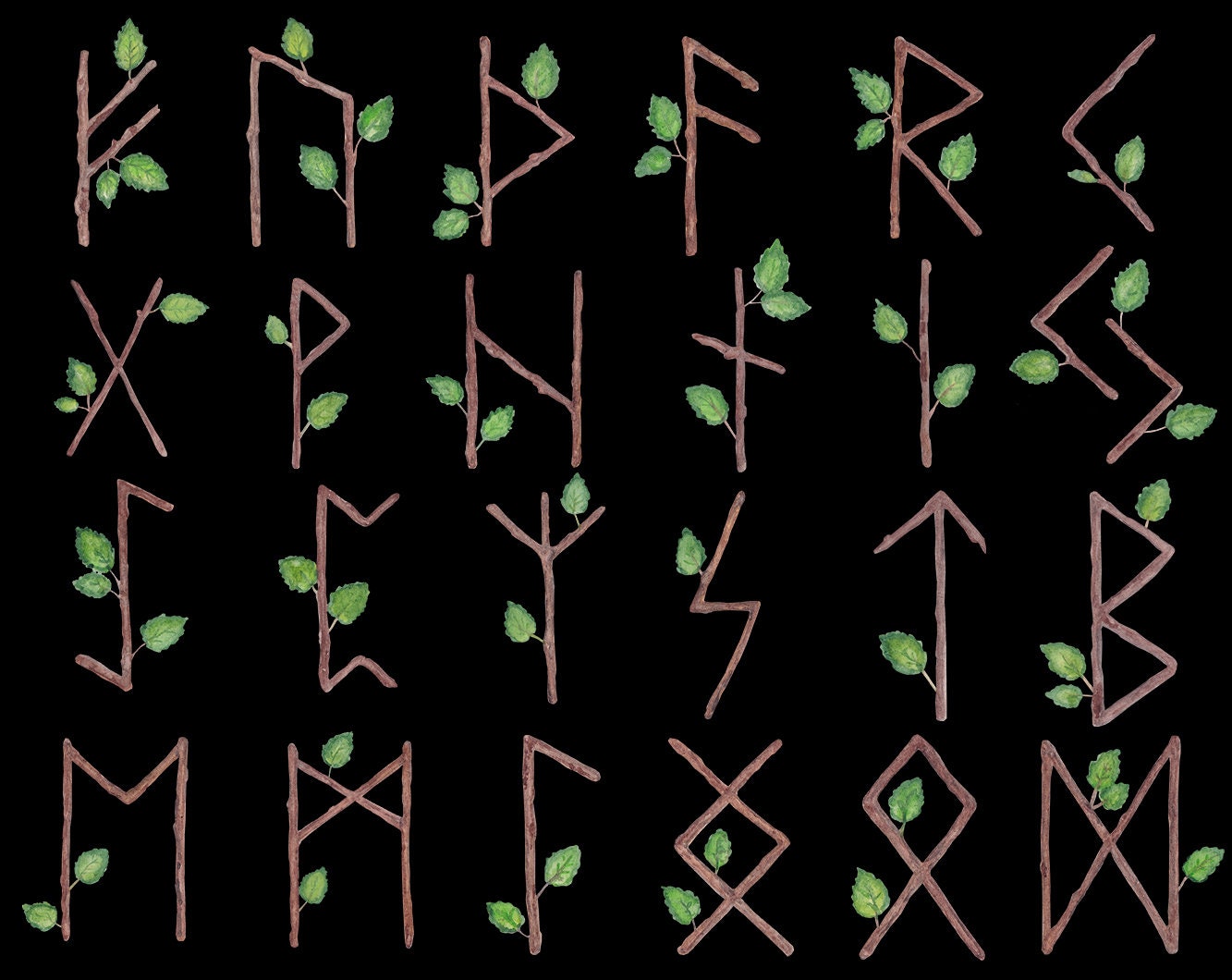 Watercolor Runes Clipart Font Alphabet Clip Art PNG Scandinavian Magic ...