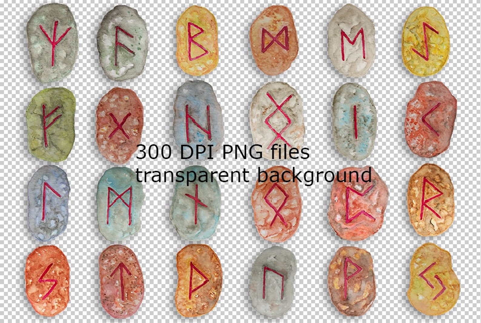 Watercolor Runes Clipart Font Alphabet Clip Art PNG Scandinavian Magic ...