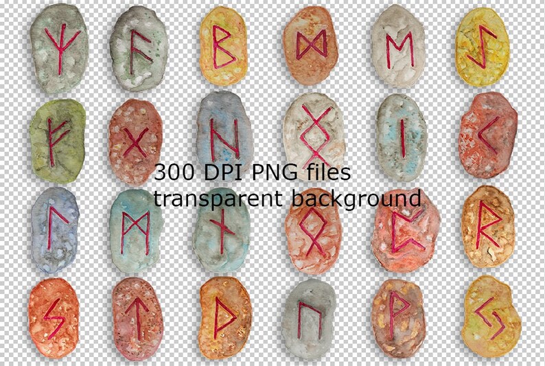 Watercolor Runes Clipart Font Alphabet Clip Art PNG Scandinavian Magic ...