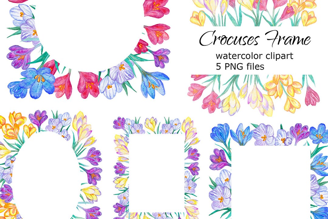 Crocuses Frame Watercolor Clipart Spring Florals Wedding Invitation ...