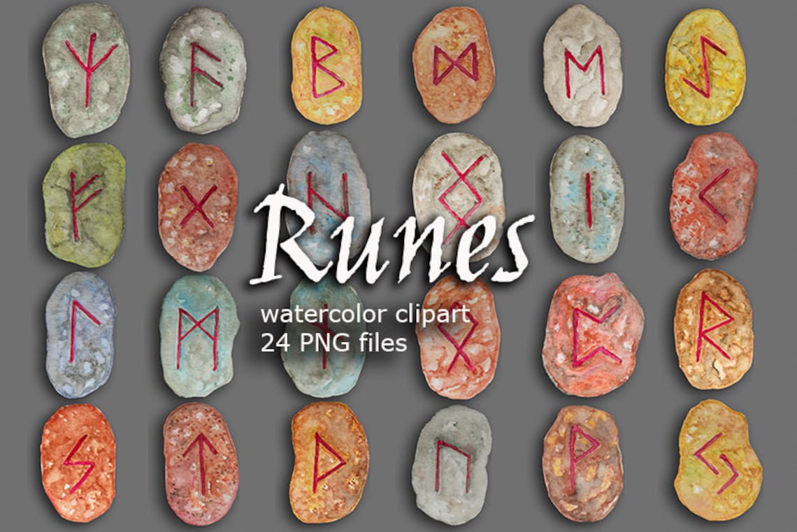 Watercolor Runes Clipart Font Alphabet Clip Art PNG Scandinavian Magic ...