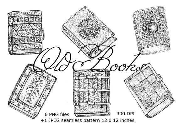 Ink Books Clipart Black and White Clip Art PNG Seamless - Etsy