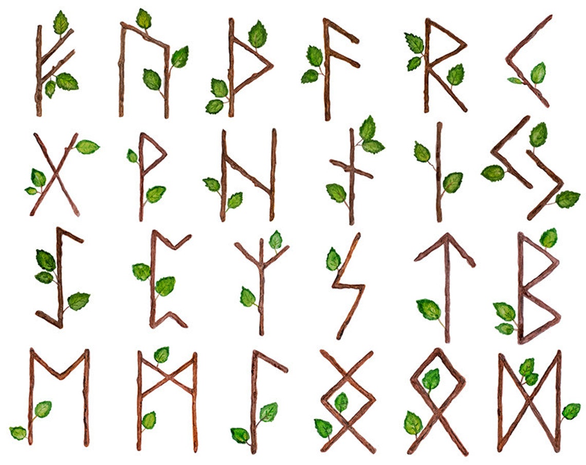 Watercolor Runes Clipart Font Alphabet clip art PNG | Etsy