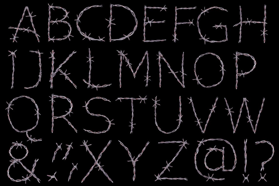 Watercolor Barbed Wire Alphabet Clipart Font Clip Art PNG Hand Drawn - Etsy