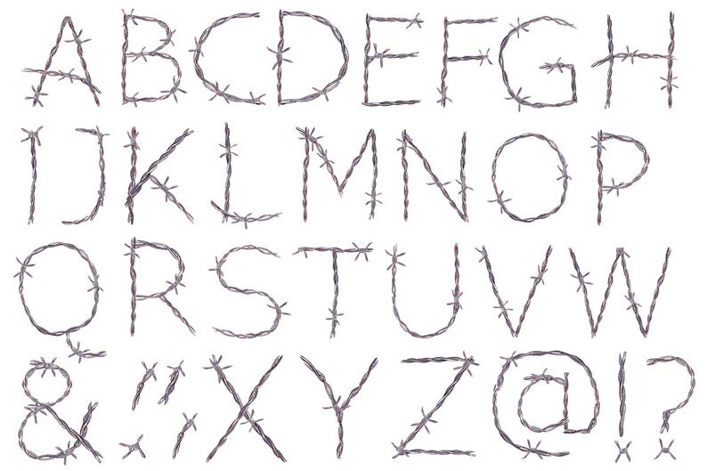 Watercolor Barbed Wire Alphabet Clipart Font Clip Art PNG Hand Drawn - Etsy