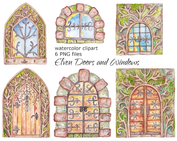 Watercolor Doors Windows Clipart Elven Elf Fairy Fantastic | Etsy