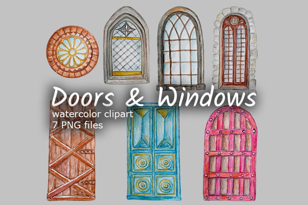 Watercolor Doors Windows Clipart Old Architecture House Home Decor ...