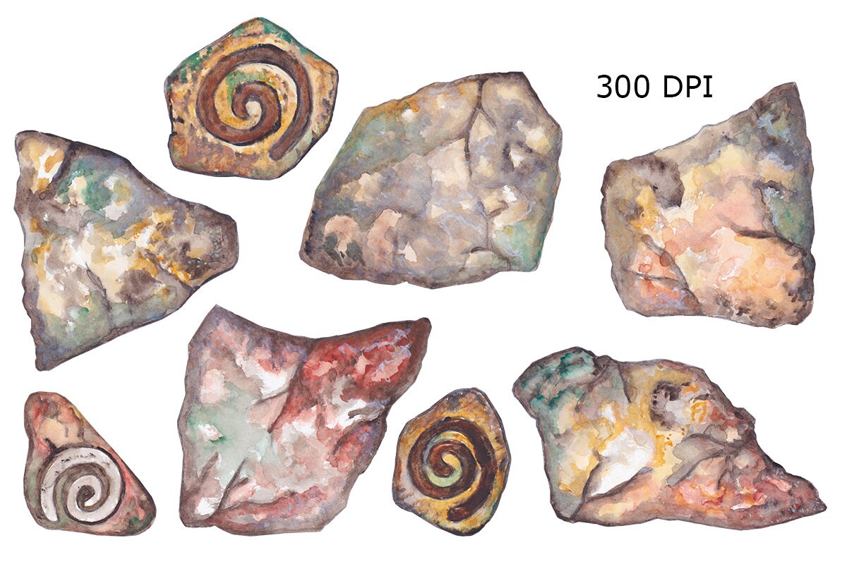 Rock Painting Art Watercolor сlipart Stones Petroglyph Clip Art PNG ...
