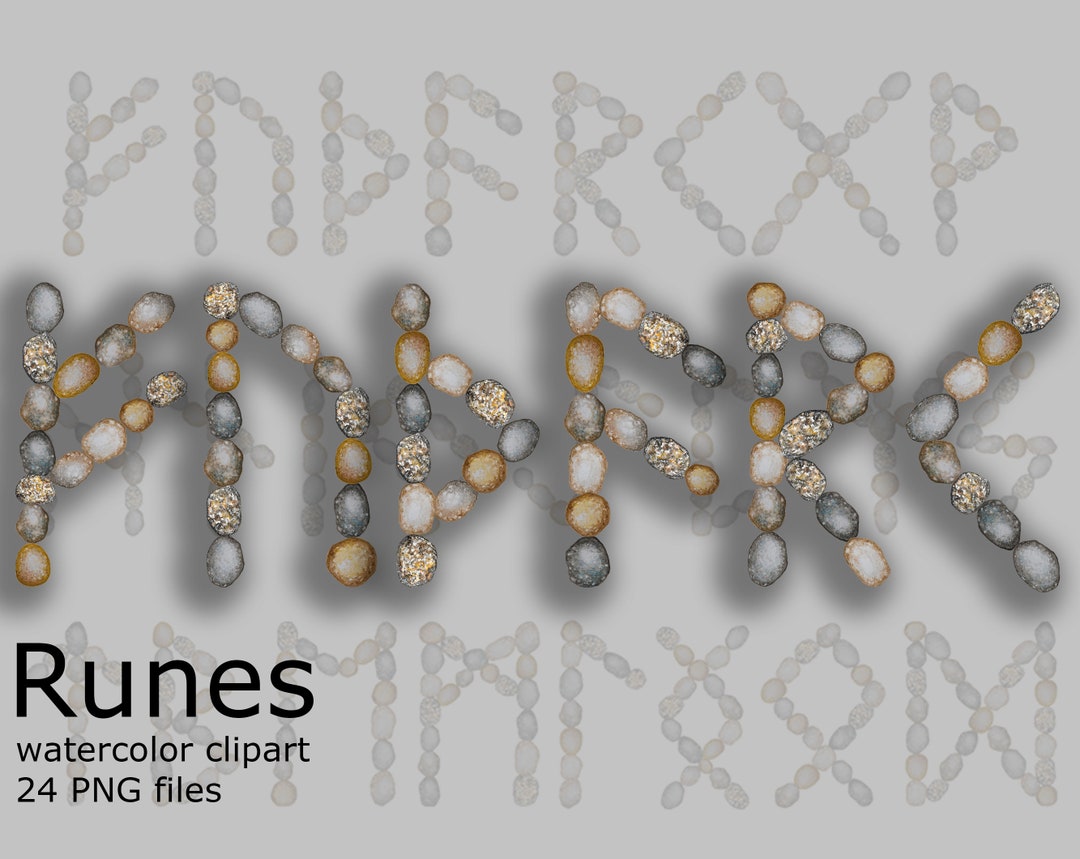 Watercolor Runes Clipart Font Alphabet Clip Art PNG Scandinavian Magic ...